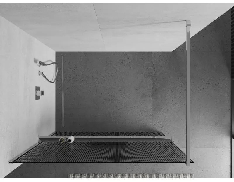 Mexen Kioto, sprchová zástěna s poličkou a ramínkem na ručníky 100 x 200 cm, 8mm sklo s žebrovým vzorem, chromový profil, 800-100-121-01-09