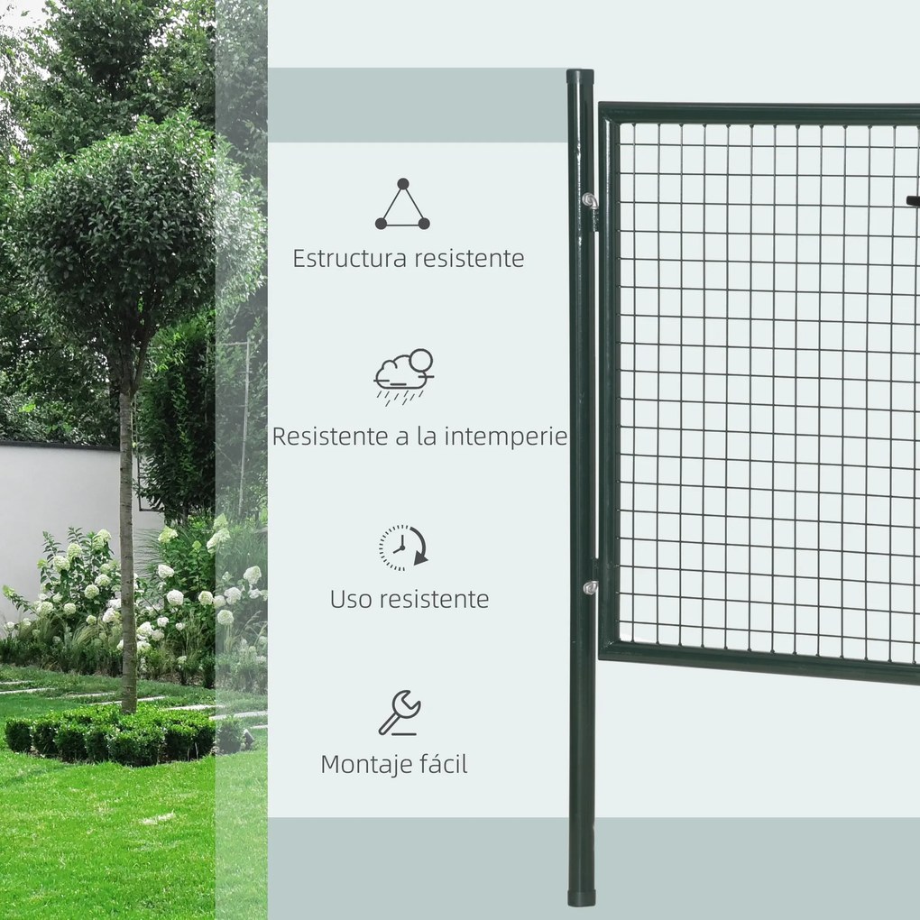 HOMCOM Ocelová zahradní brána s uzamykatelnou rukojetí a 3 klíči, blokující dveře pro venkovní patio a terasu 97x150 cm Zelená