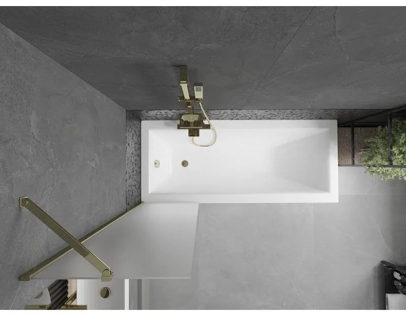Mexen Next, vanová zástěna 1-křídlová 50 x 150 cm, fixní křídlo, 6 mm námraza sklo, zlatý profil, 895-050-000-00-30-50