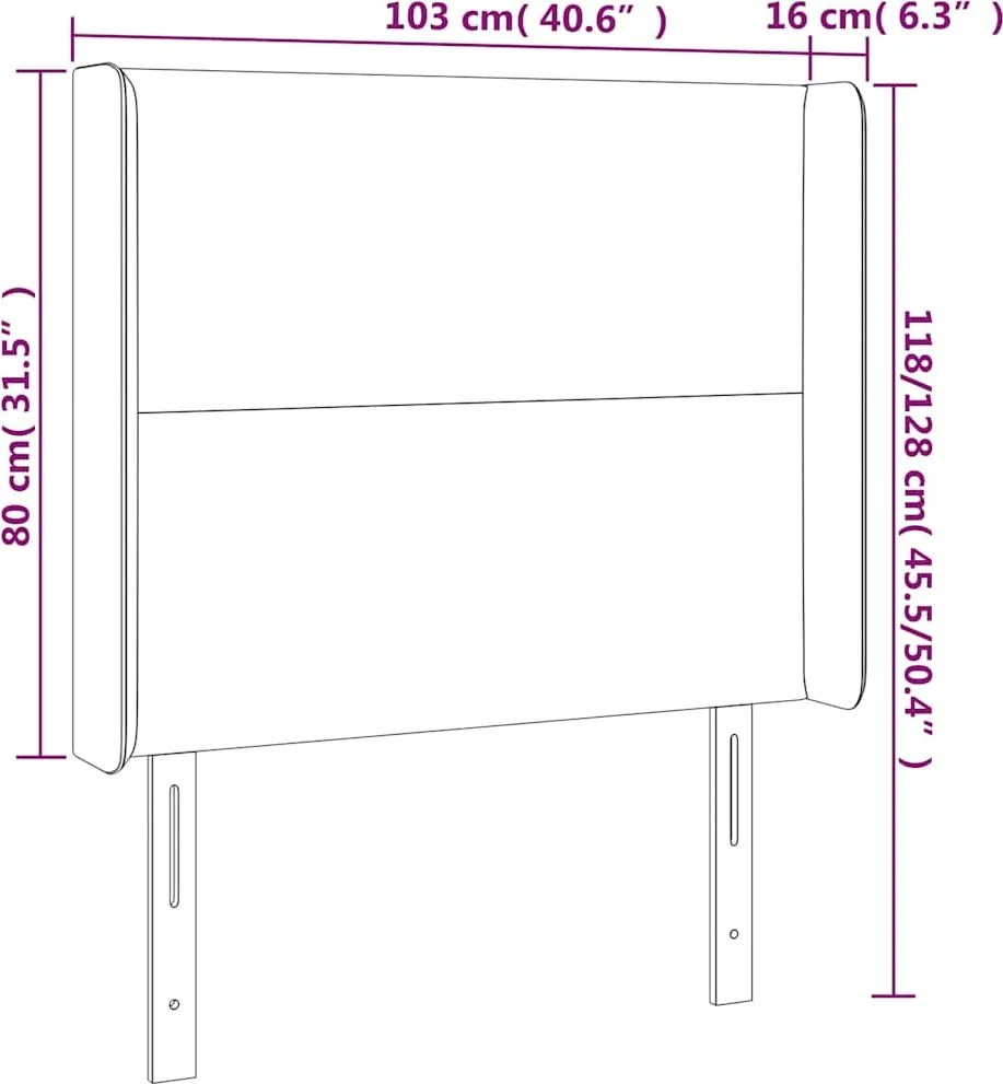 Čelo postele s LED tmavě šedé 103 x 16 x 118/128 cm textil 3123759