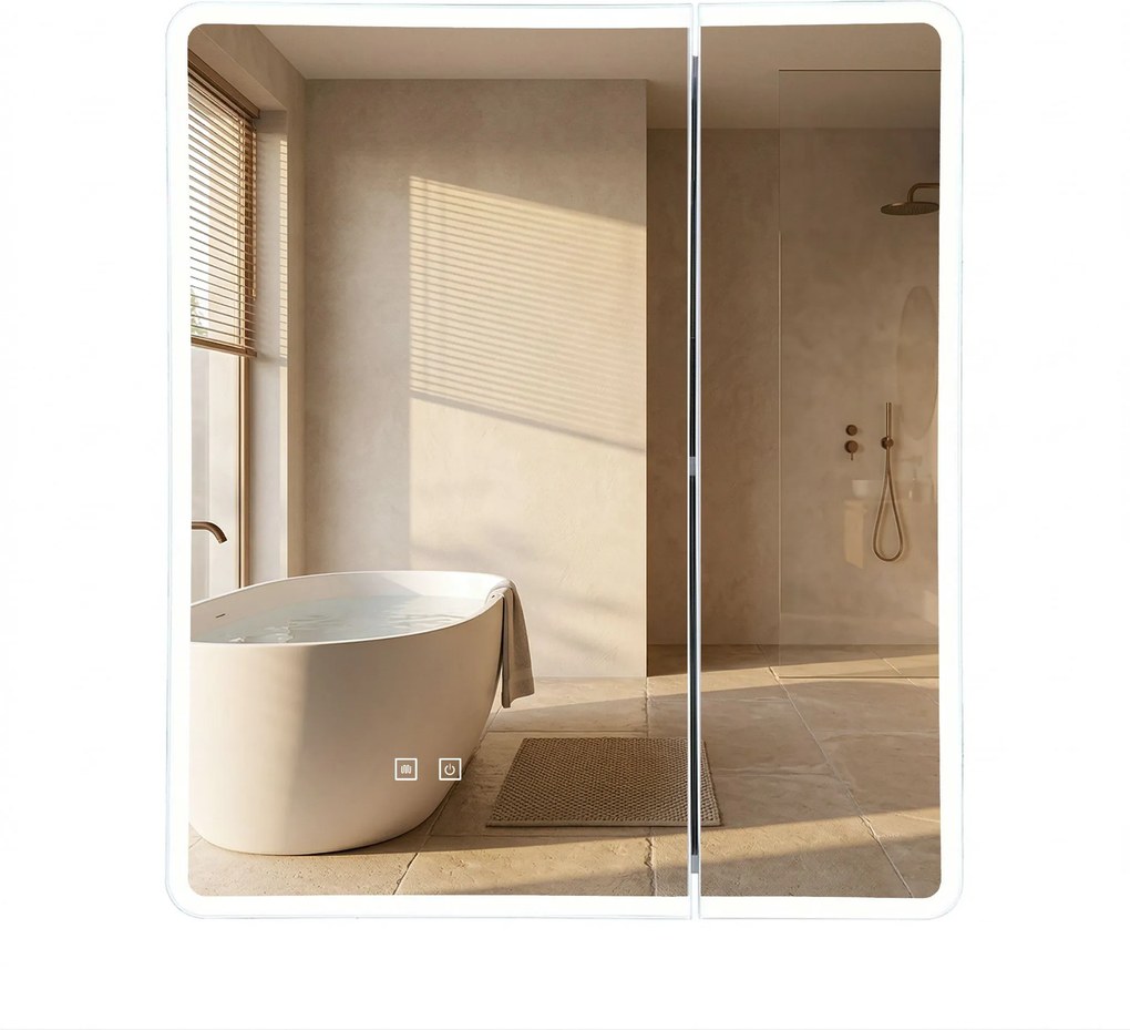 Rea Rea, LED zrcadlová skříňka s osvětlením 60x70 cm, plast, M1011-60, bílá-šedá, REA-M0100