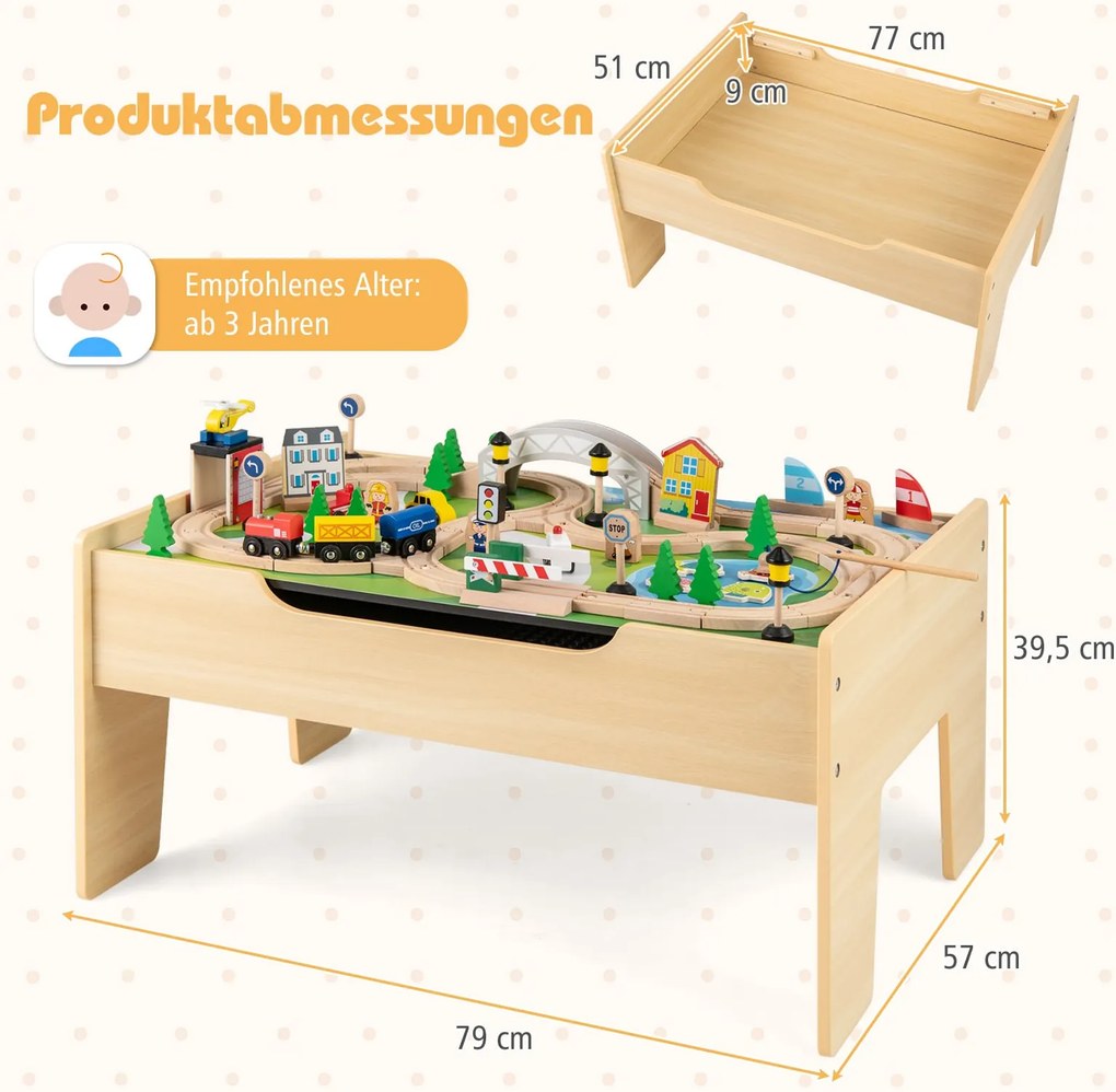 Costway 78 kusová dětská železniční souprava 5 v 1 dřevěný železniční stůl