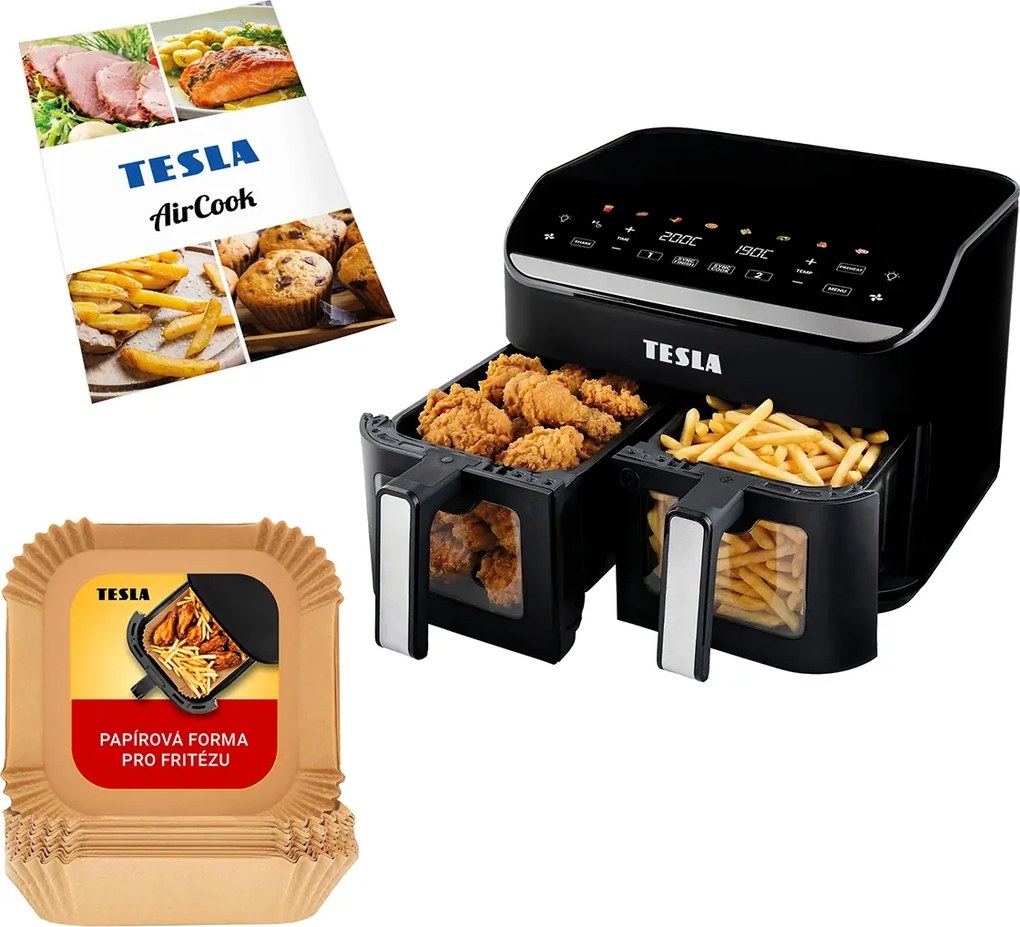 TESLA AirCook DualHeat QD464 XXL - multifunkční duální digitální horkovzdušná fritéza