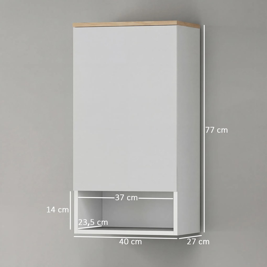 HOMCOM Koupelnová skříňka, nástěnná skříňka s dveřmi, nastavitelnými policemi, rozměry 40 x 27 x 77 cm, bílá