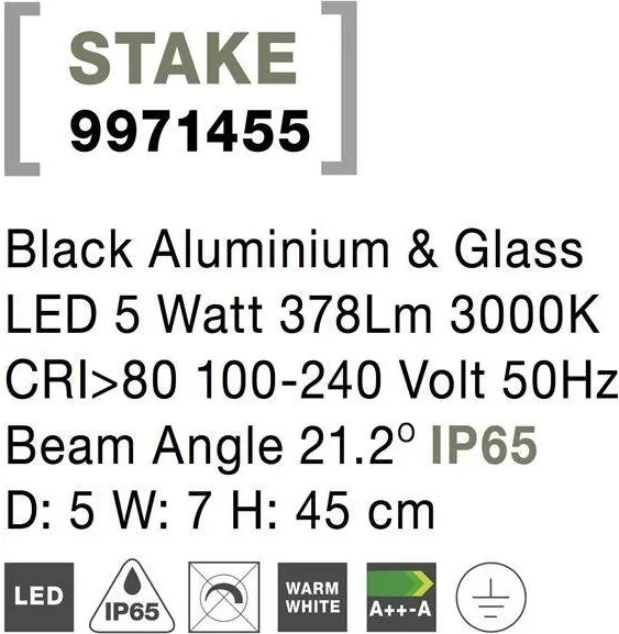 NV 9971455 Venkovní svítidlo s bodcem STAKE černý hliník a sklo LED 5W 3000K 100-240V 21st. IP65 - NOVA LUCE