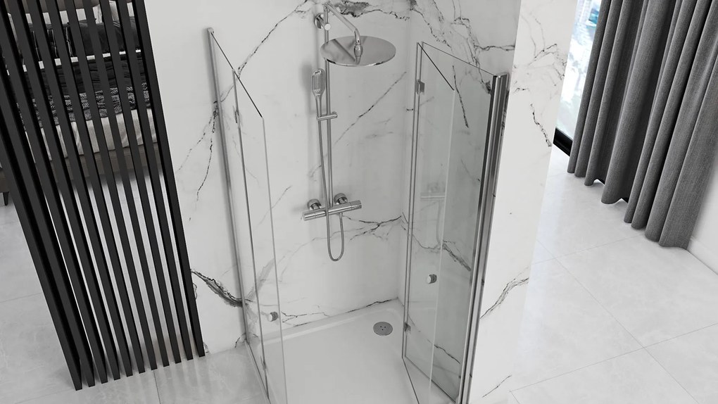 Rea Fold N2, sprchový kout se skládacími dveřmi 80 (dveře) x 80 (dveře) x 1900 cm, 6mm čiré sklo, chromový profil, KAB-00006