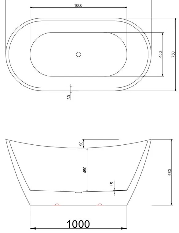 BPS-koupelny Volně stojící akrylátová vana HYD-RIC513A 150x75 bílá, odtokový komplet černý