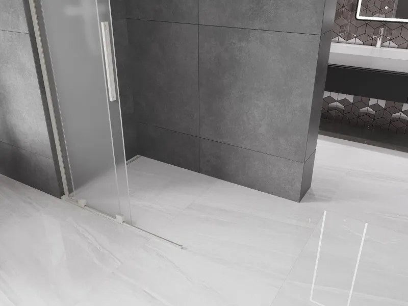 Mexen Velar L, posuvná sprchová zástěna Walk-in 100 x 200 cm, 8mm sklo námraza, broušená ocel, 871-100-003-33-97