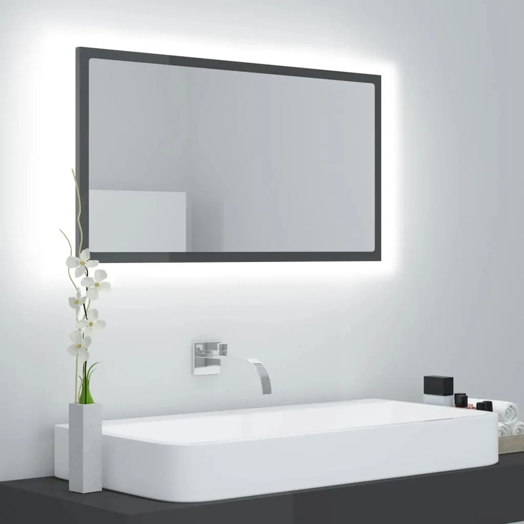 804931 vidaXL LED koupelnové zrcadlo šedé vysoký lesk 80x8,5x37cm dřevotříska