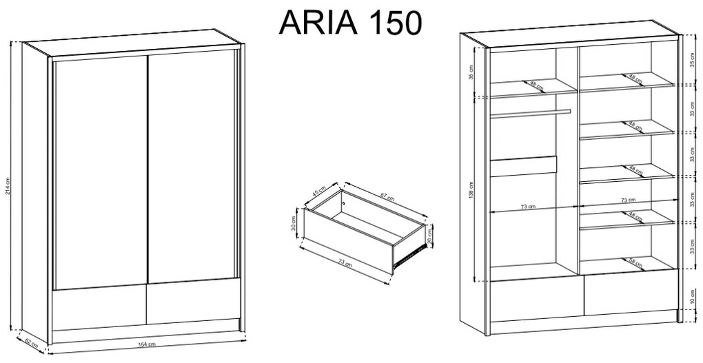 Piaski Šatní skříň ARIA I 150 Barva: černá