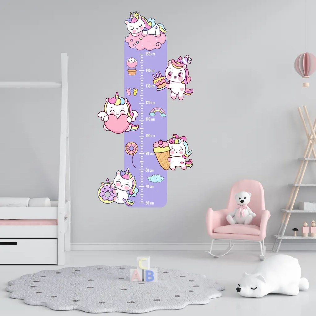 PIPPER. Textilní samolepka na zeď "Dětský metr - Jednorožci"
