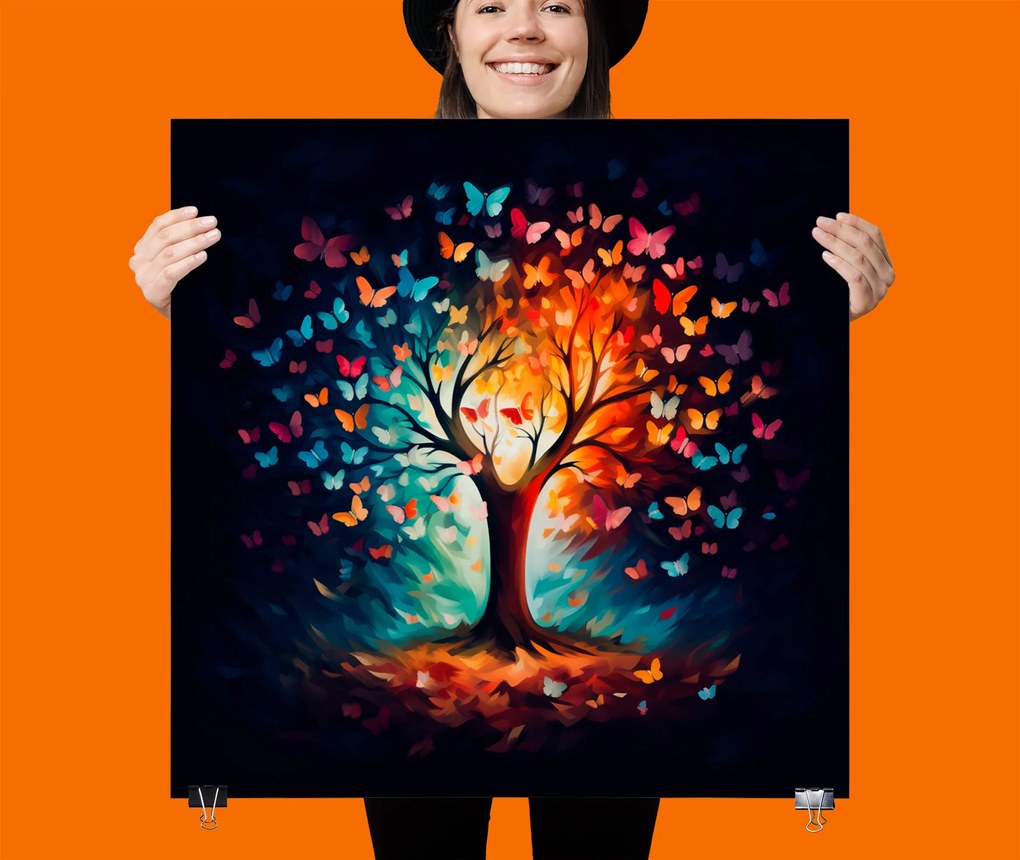 Plakát - Barevný motýlí strom života FeelHappy.cz Velikost plakátu: 120 x 120 cm