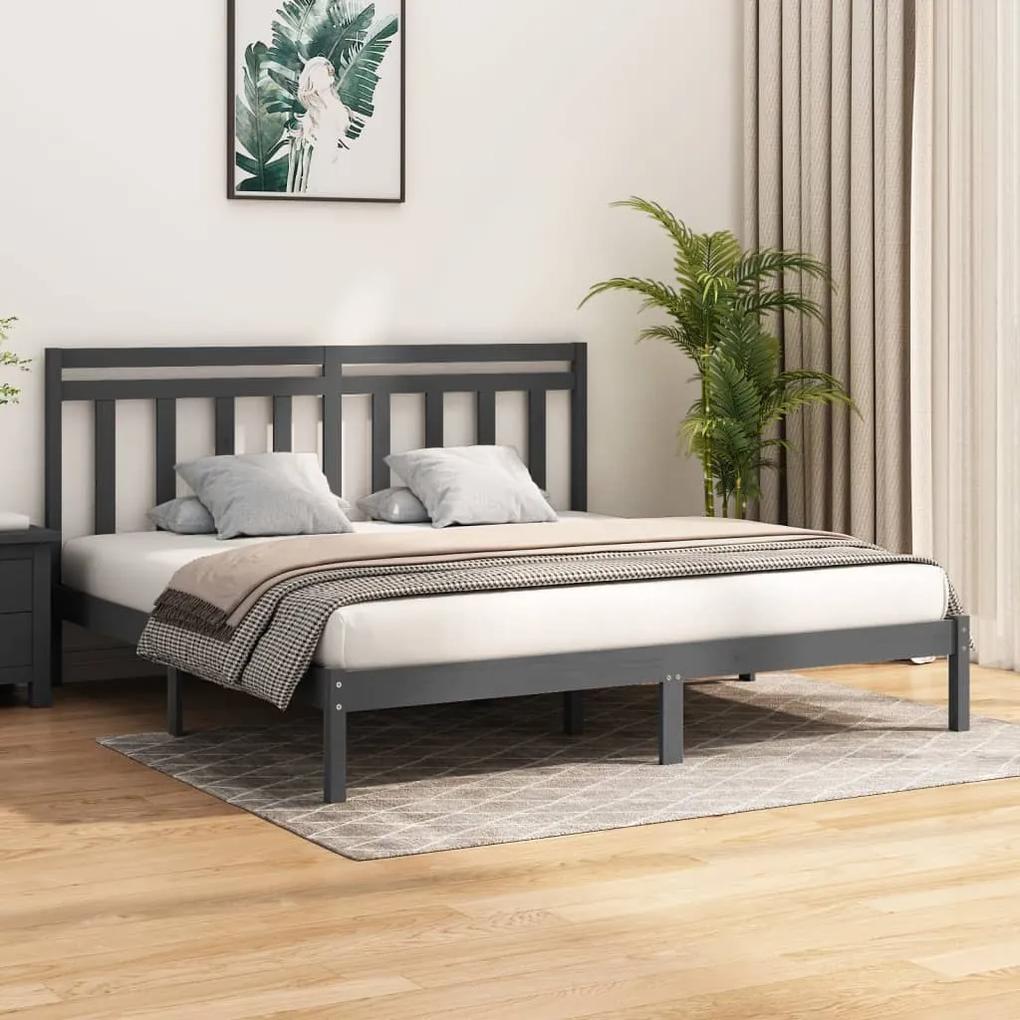 Rám postele šedý masivní dřevo 180 x 200 cm Super King,  3105267