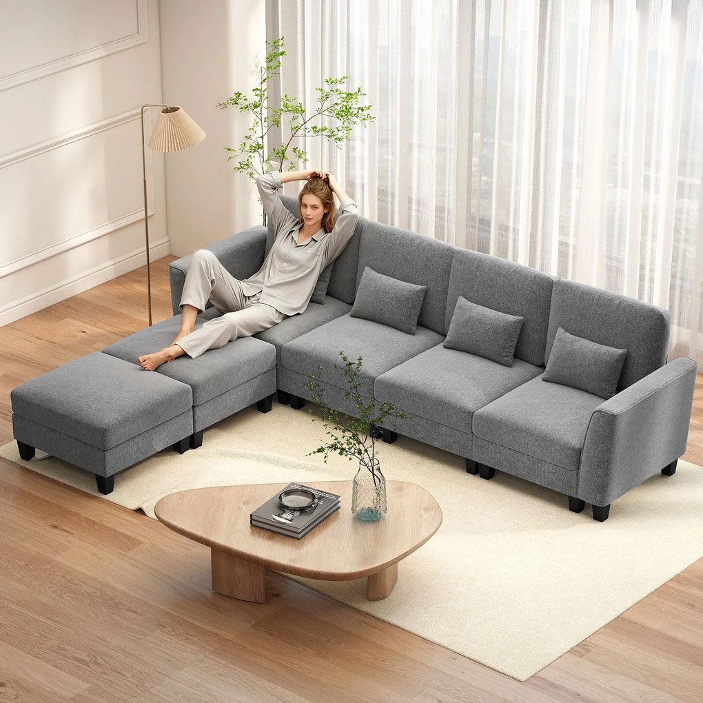 Costway 280 cm Rohová pohovka s 2 Osmanská modulární pohovka