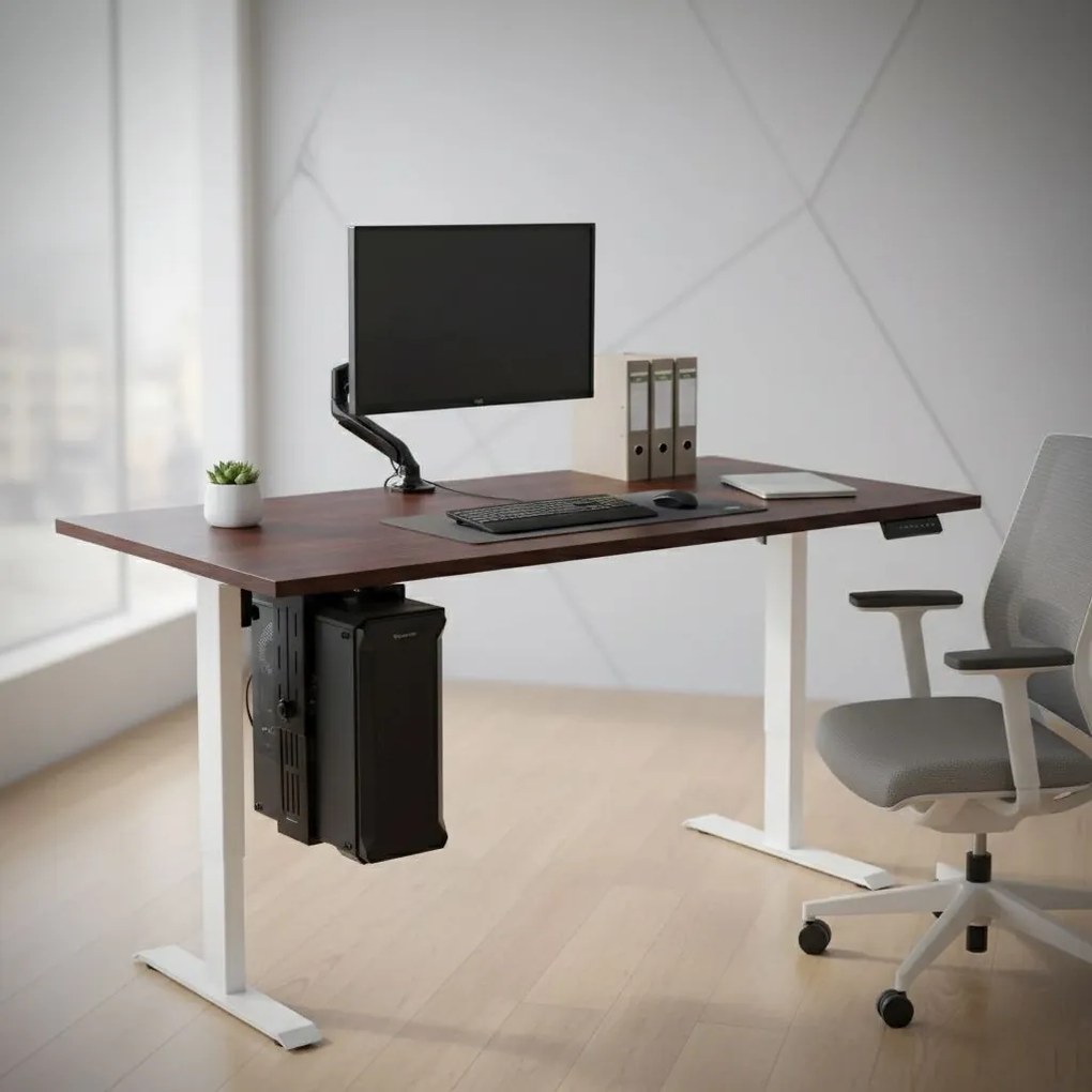 Výškově nastavitelný stůl OfficeTech B, 160 x 80 cm, bílá podnož, wenge