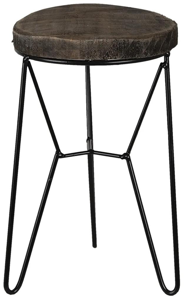 Dřevěno-kovový dekorační antik stolík na květinu - Ø 13*22 cm