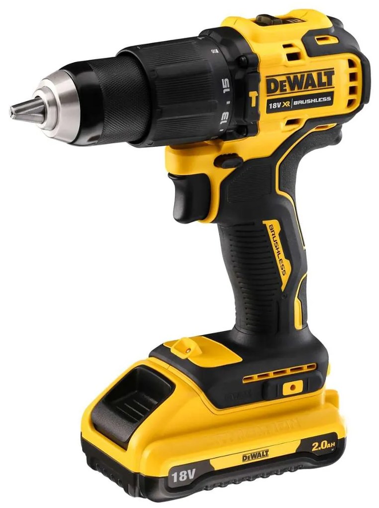 DeWALT Nářadí - 18V AKU vrtačka s příklepem, 2x aku 2,0 Ah Li-Ion, nabíječka DCD709D2T