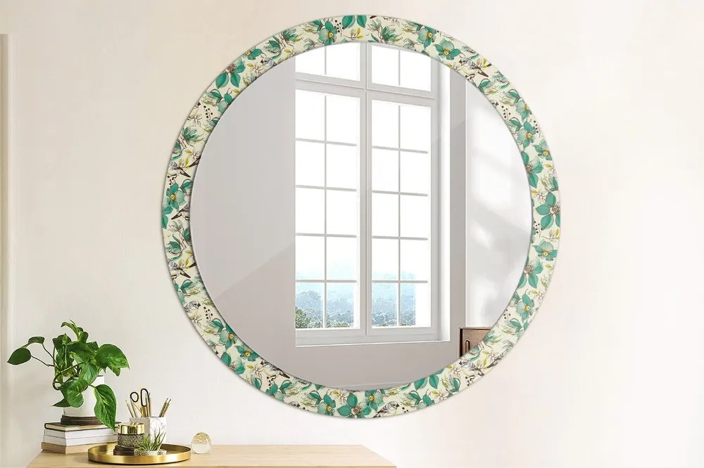 Kulaté dekorativní zrcadlo Květiny a ptáci fi 100 cm