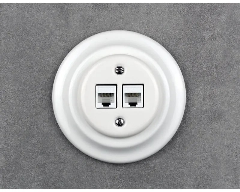 Elhard Kulatá keramická zásuvka 2xRJ45, bílá KV2022W