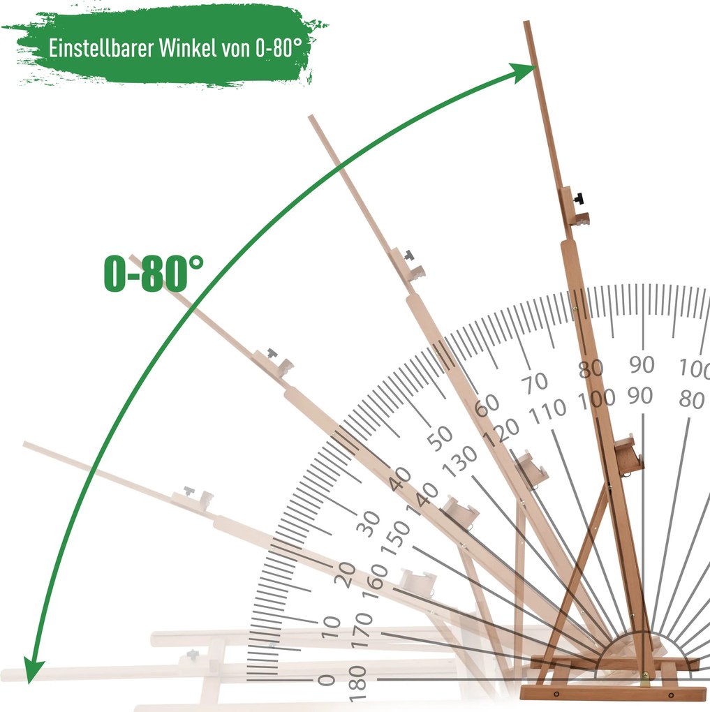 Studiový stojan Vinsetto z bukového dřeva, výškově a úhlově nastavitelný, s odkládací přihrádkou, přírodní, 53x50,5x171-230cm| Aosom