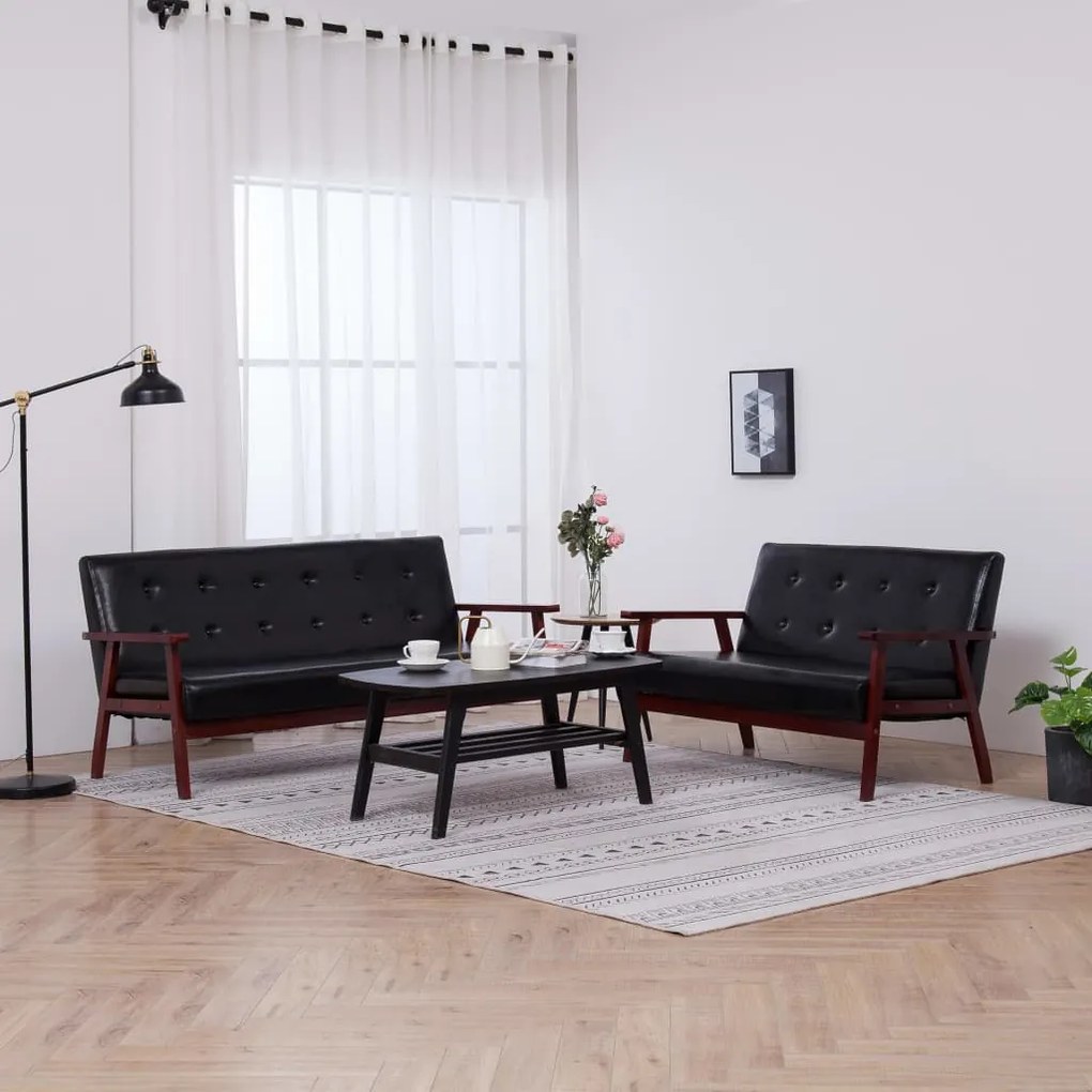 Sedací souprava 2 ks černá umělá kůže 278396