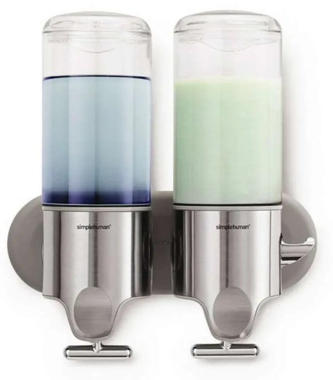 Simplehuman - Dávkovač tekutého mýdla a šamponu s držákem, 2x 444 ml, kartáčovaná nerez BT1028