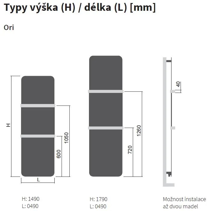 Isan Ori 1490 x 490 mm koupelnový radiátor bílý