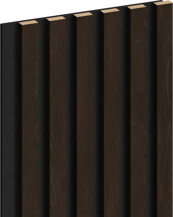 Mexen Lam-F, akustické stěnové lamely 275 × 30 cm, plstěný podklad 8 mm, technická dýha, eben hnědý, S105-275307-3015-022