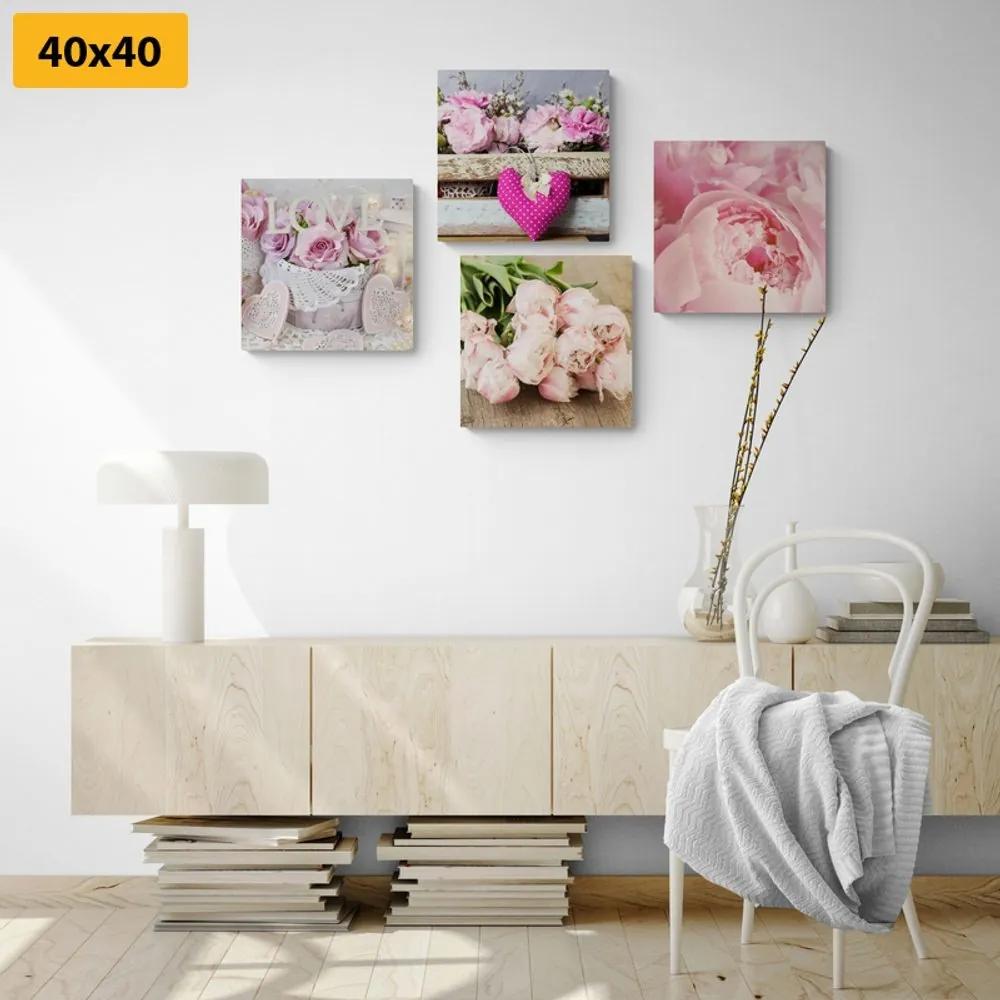 Set obrazů květiny ve vintage stylu - 4x 40x40 cm