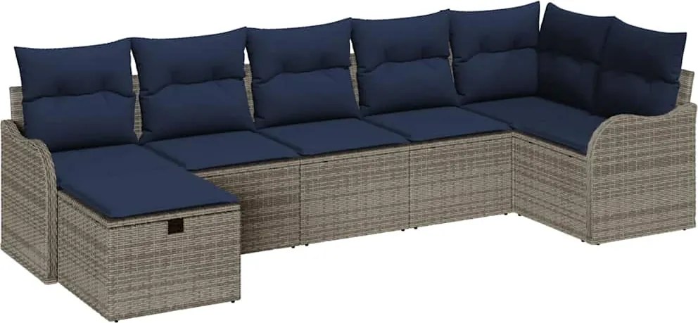 Set pohovek s polštářem s úložištěm Šedá a námořnická polyratan 3359004
