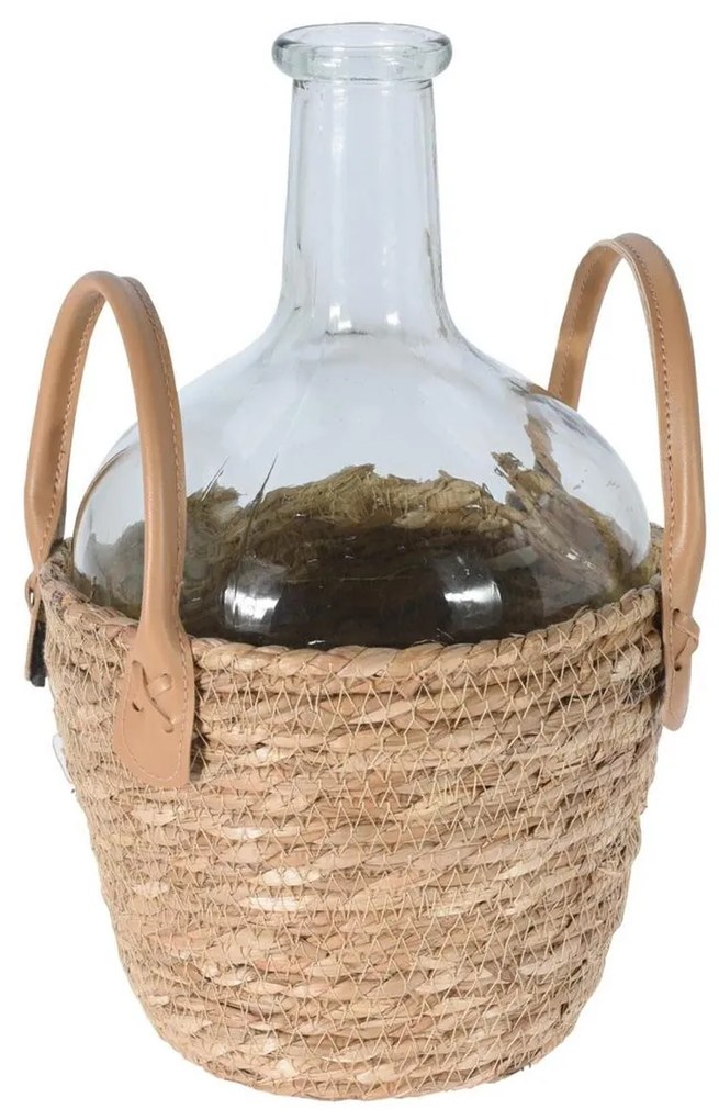 Skleněná váza LESMIE v boho košíku čirá