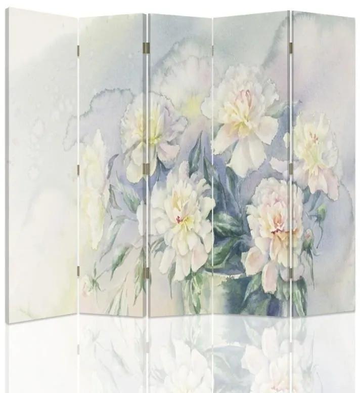 Ozdobný paraván Kytice Květiny Pastel - 180x170 cm, pětidílný, obustranný paraván 360°