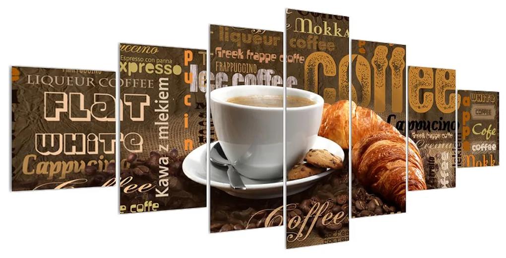 Obraz šálku kávy a croissantů (210x100 cm)