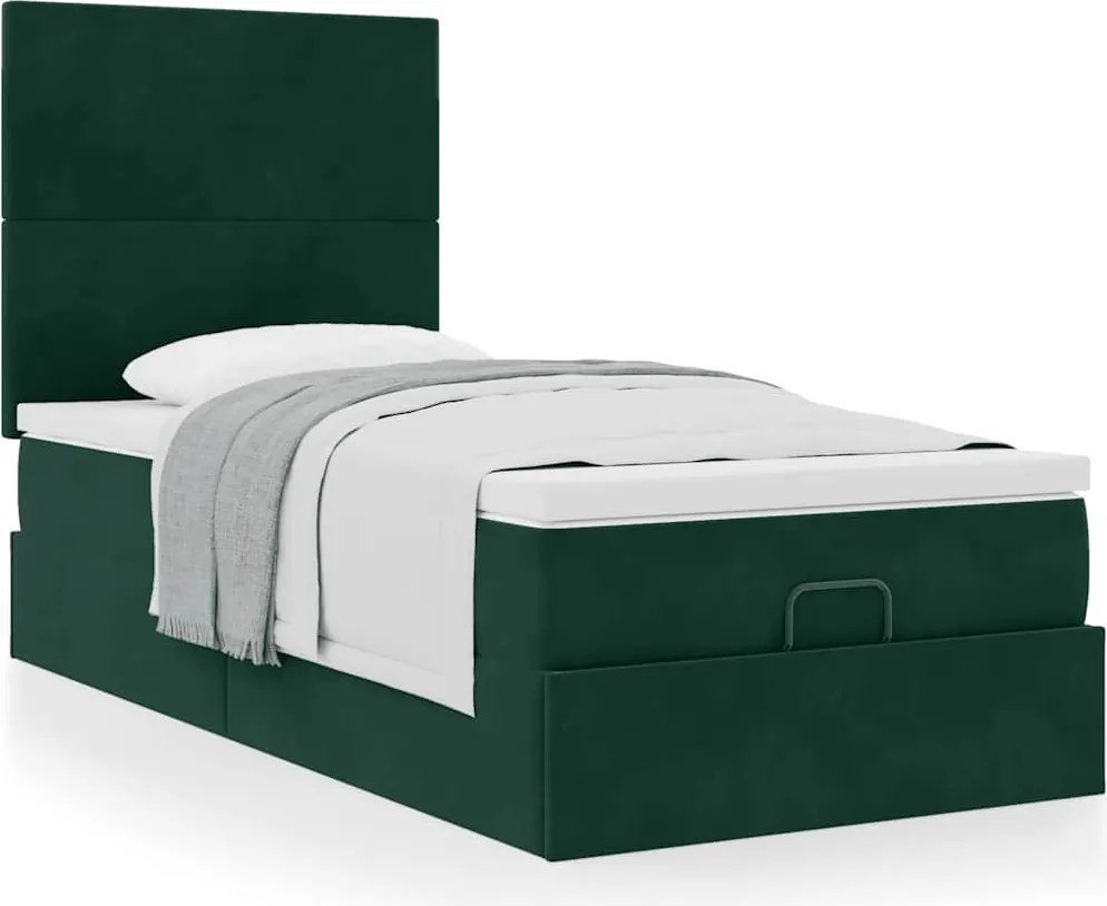 Osmanský rám postele s matracemi tmavě zelené 100x200cm samet 3313382