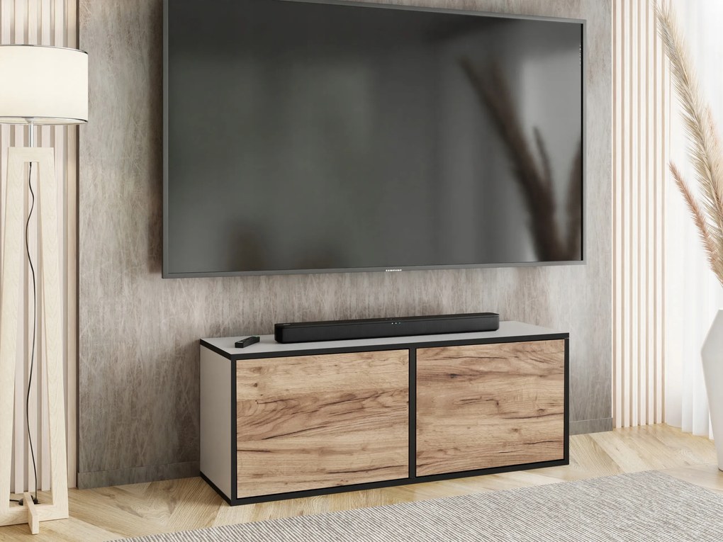 TV skříňka EDI 2 bílý + dub Craft zlatý uzavřená TV skříňka s policí