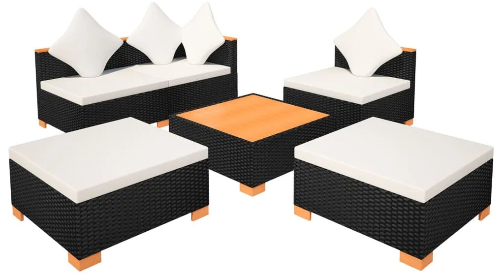 vidaXL Marketos 6dílná zahradní sedací souprava s poduškami polyratan černá