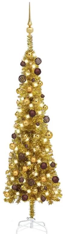 Úzký vánoční stromek s LED a sadou koulí zlatý 120 cm,  3078044 HangarStore.cz