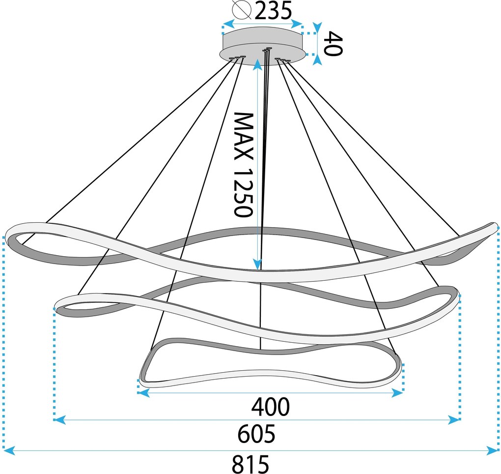 Toolight Toolight, LED závěsná lampa 40/60/80cm, 82W, 3000K, LHJ016-CP3, černá matná, OSW-50006