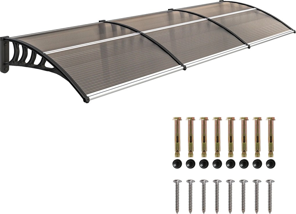 Outsunny Hnědý slunečník 303x96x27 cm pro dveře a okna, chránící proti slunci a dešti, s podpěrami z polykarbonátu a PP | Aosom