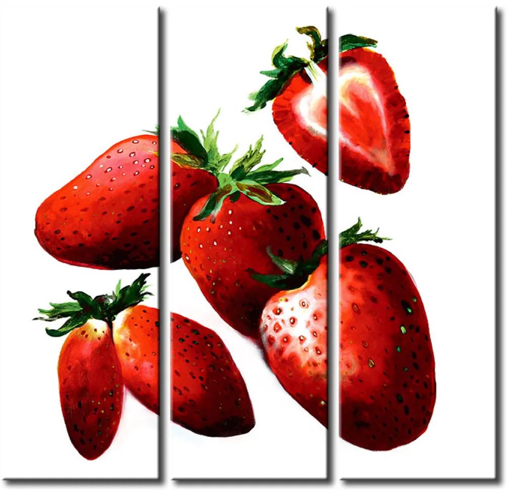 Obraz Zátiší (3-dílný) - kompozice s jahodami na bílém pozadí