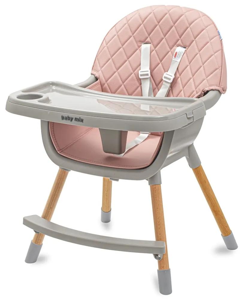 BABY MIX Jídelní židlička Baby Mix Freja wooden dusty pink
