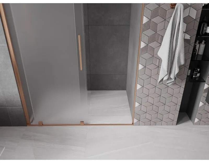 Mexen Velar, posuvné sprchové dveře do otvoru 130 cm, 8mm sklo námraza, měděná matná, 871-130-000-31-65