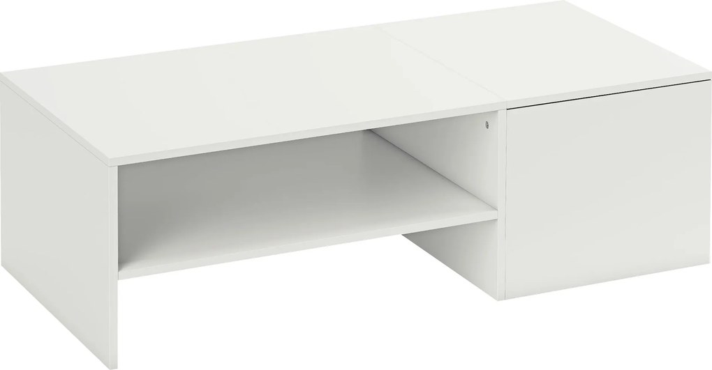 HOMCOM konferenční stolek ze dřeva s vysouvací deskou a otevřeným i skrytým úložným prostorem, 110x52x36 cm, bílá