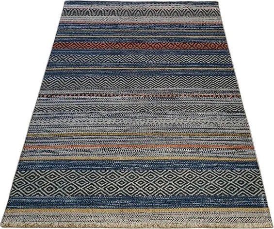 HU Vícebarevný pruhovaný koberec Banco 1049 – modrý Rozměr: 60x110 cm