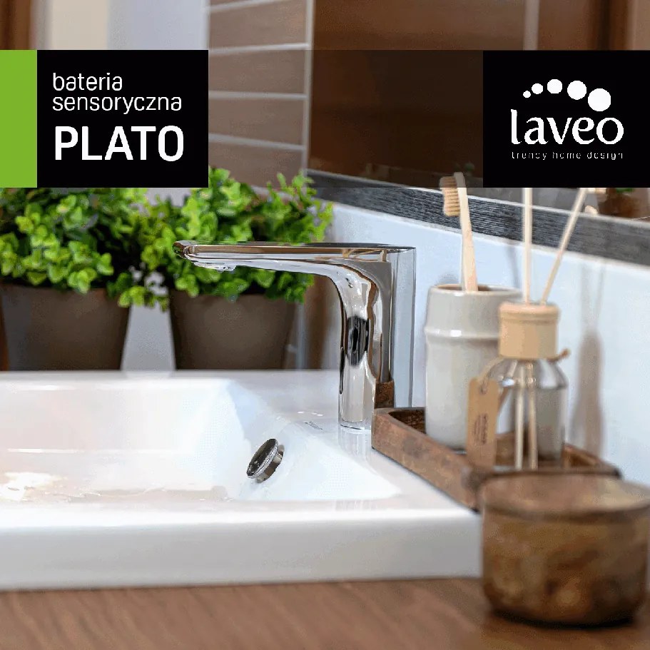 Laveo Plato, bezdotyková umyvadlová baterie s integrovanou regulací teploty, stojánková, chromová, LAV-BLY_024R
