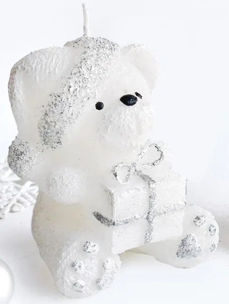 Parafínová svíčka TEDDY 15 cm bílá