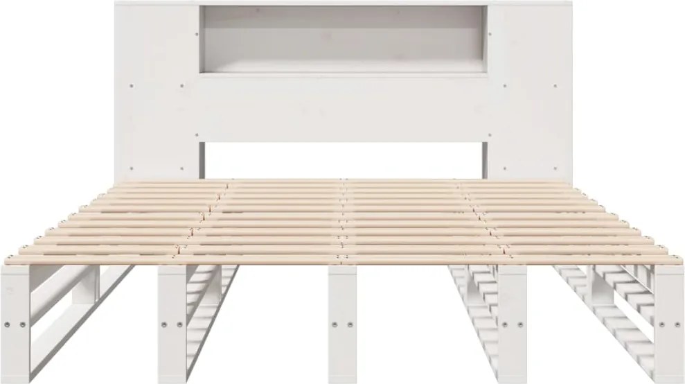 Postel s knihovnou bez matrace bílá 135 x 190 cm masivní dřevo 3323894