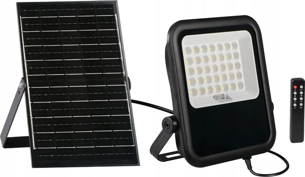 Solární Led reflektor 15W černý s dálkovým ovládáním a solárním panelem IP65 Kanlux