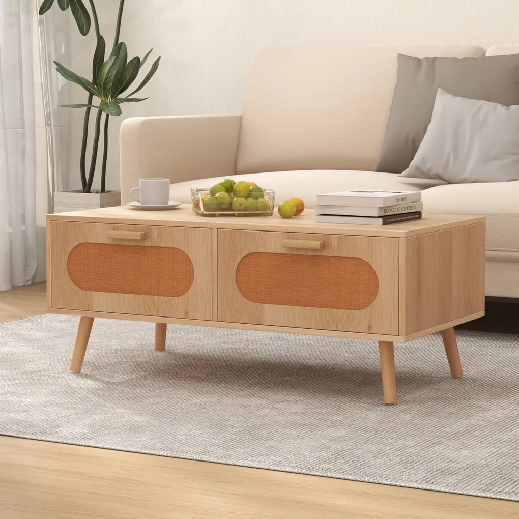 Costway Konferenční stolek do obývacího pokoje se 2 zásuvkami – 100 × 50 × 41 cm