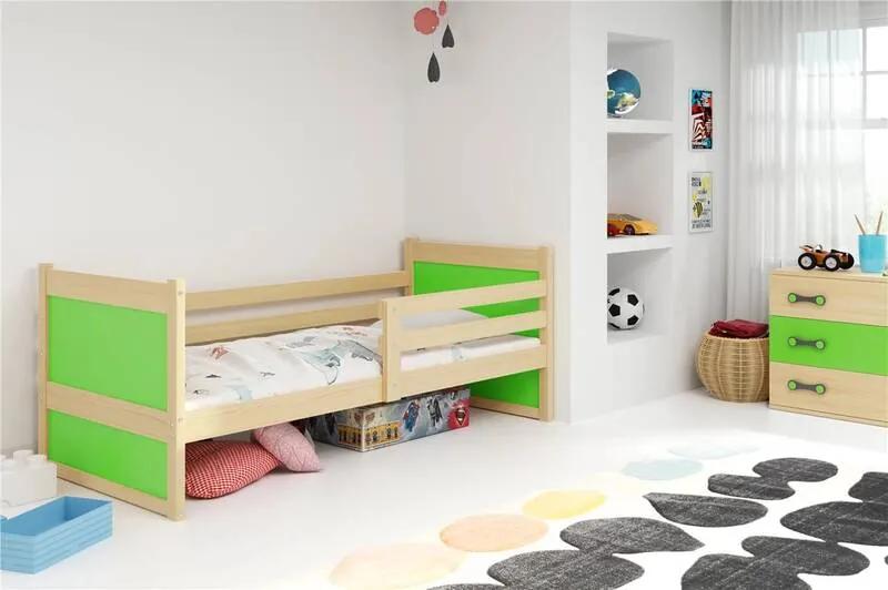 BMS Group Dětská postel Rico 1 bez šuplíku 190x80 přírodní/zelená
